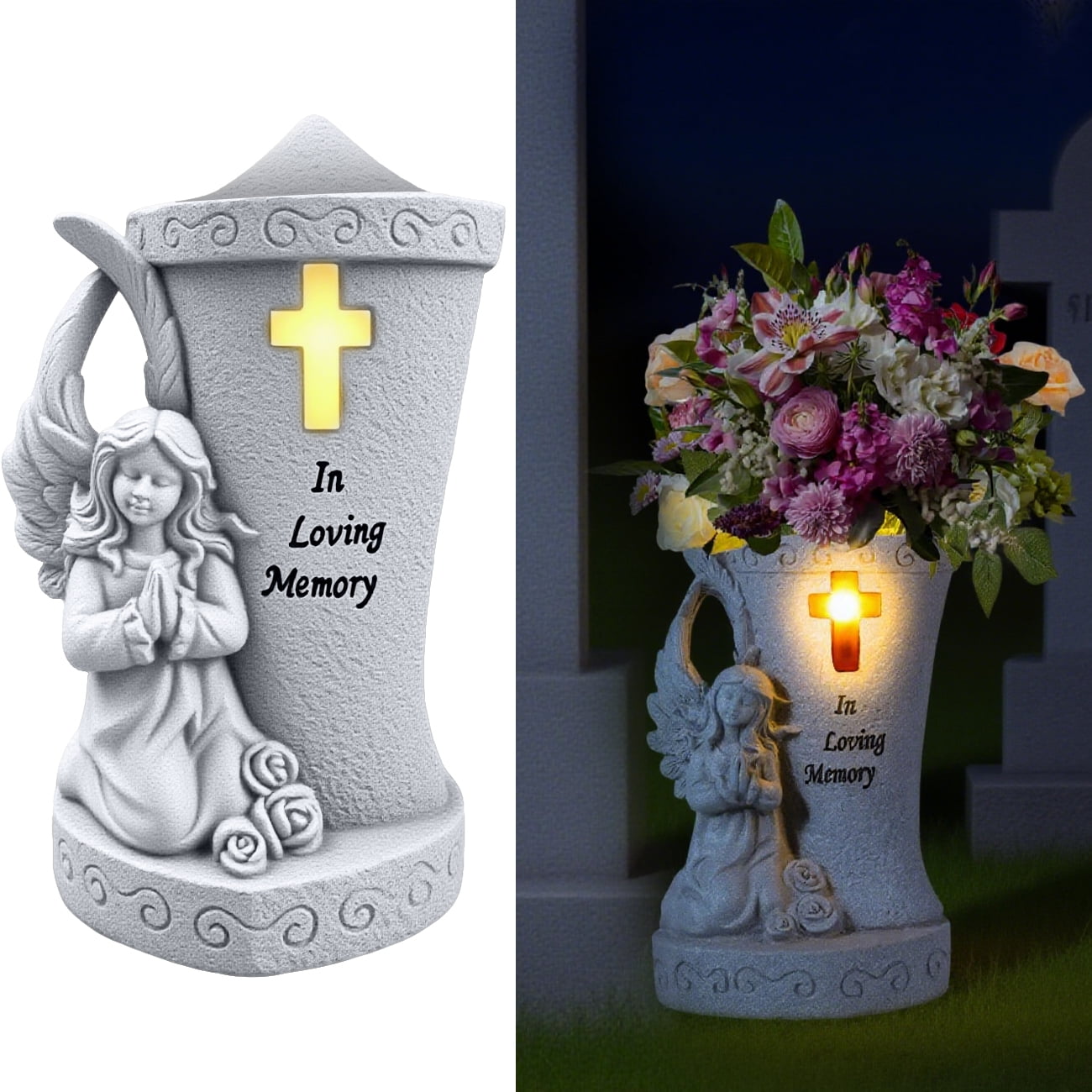 Grave Decorations for Cemetery, Cemetery Vases Grave with Solar led ...