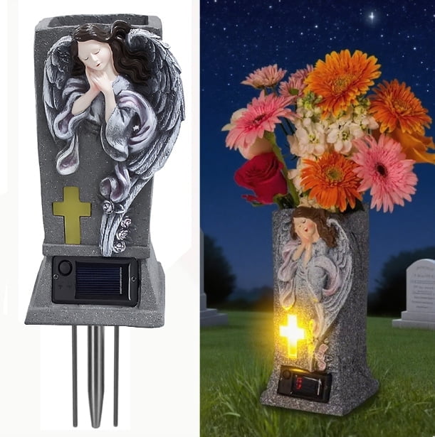 Grave Decorations for Cemetery, Cemetery Vases Grave with Solar led ...