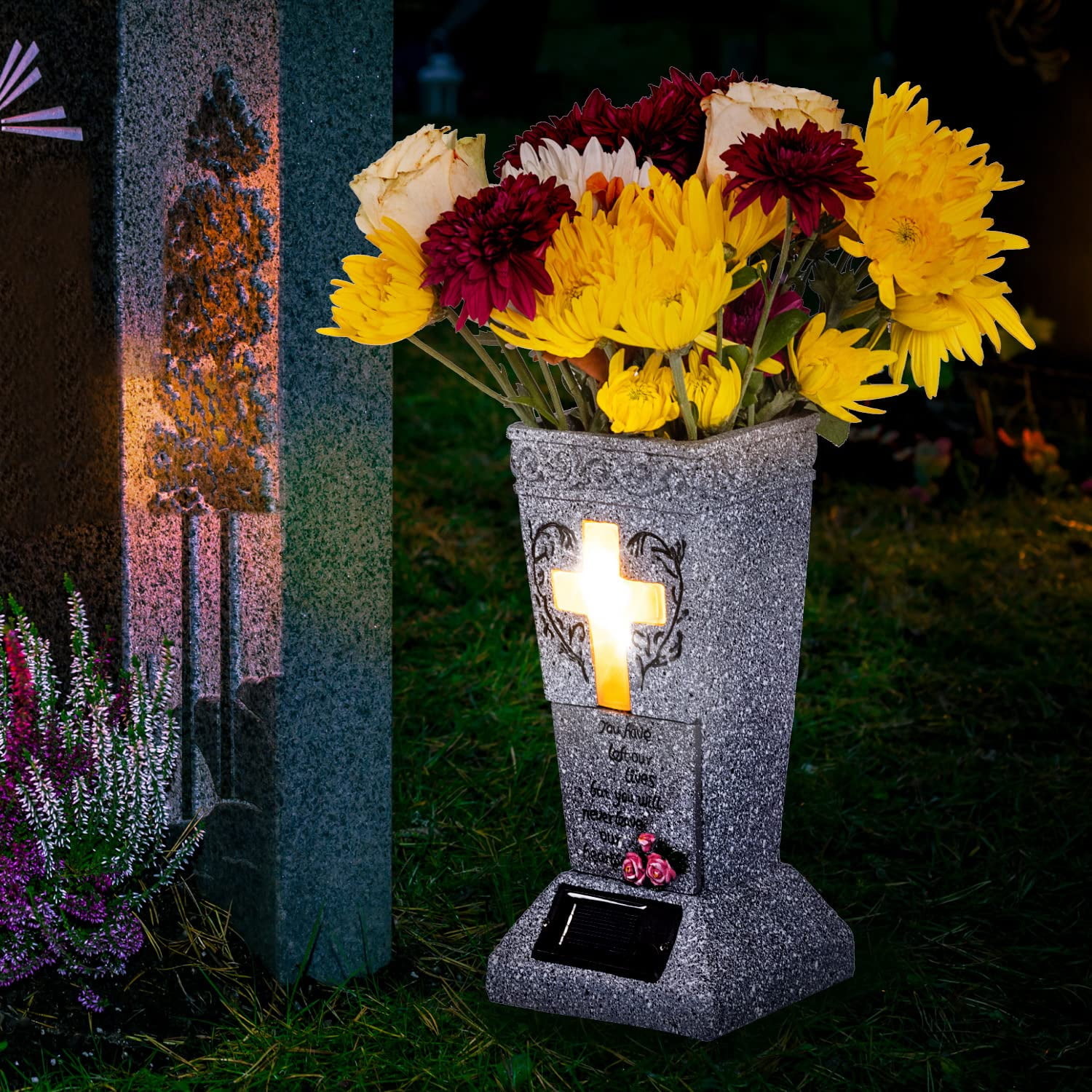 Grave Decorations for Cemetery Solar Cemetery Grave Vase with LED for ...