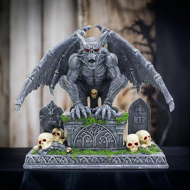 Grave Guardian Gargoyle Figurine, 10" Solar Powered Gothic Halloween ...