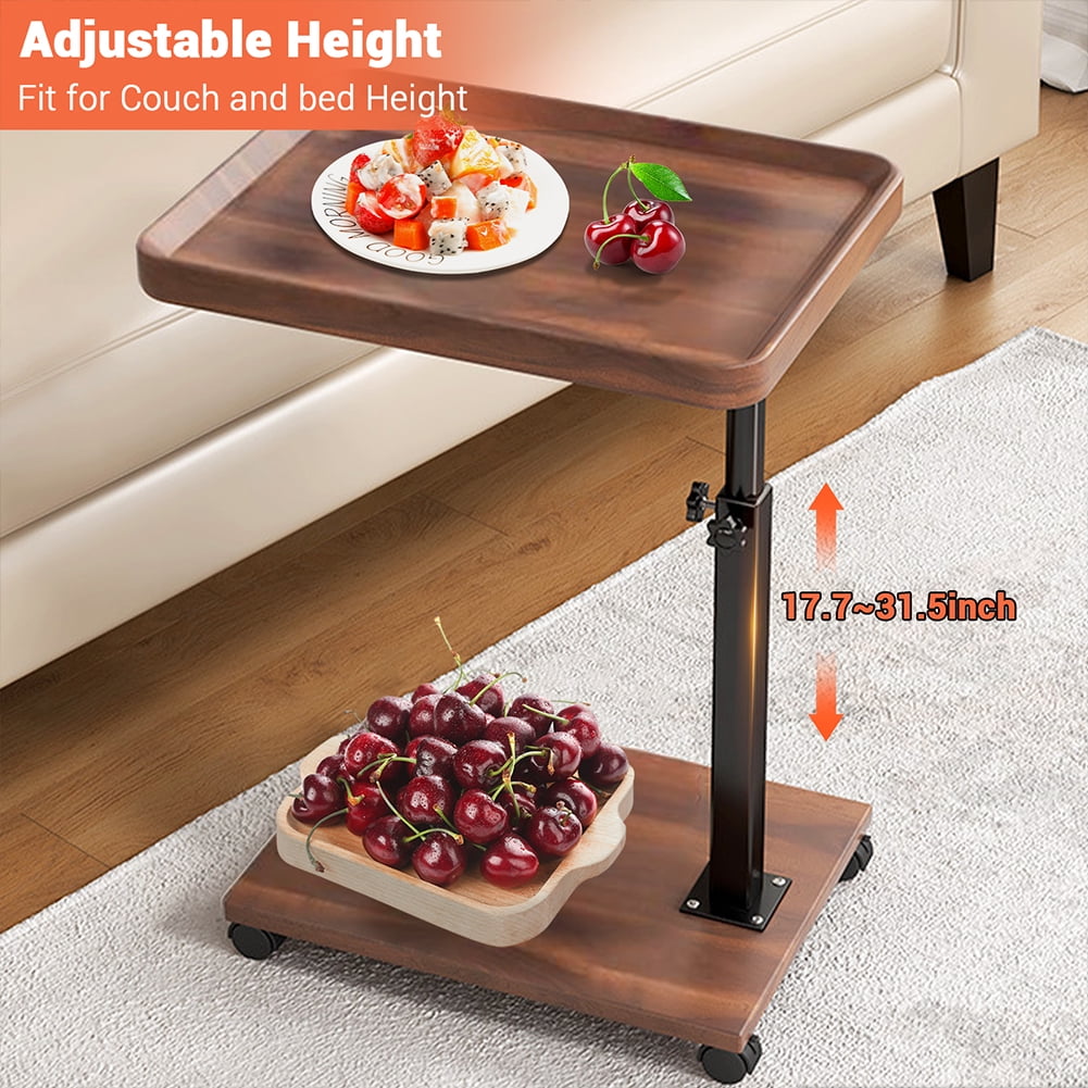 Gravee End Table with Wheels,Adjustable Height 360° Swivel TV Tray ...