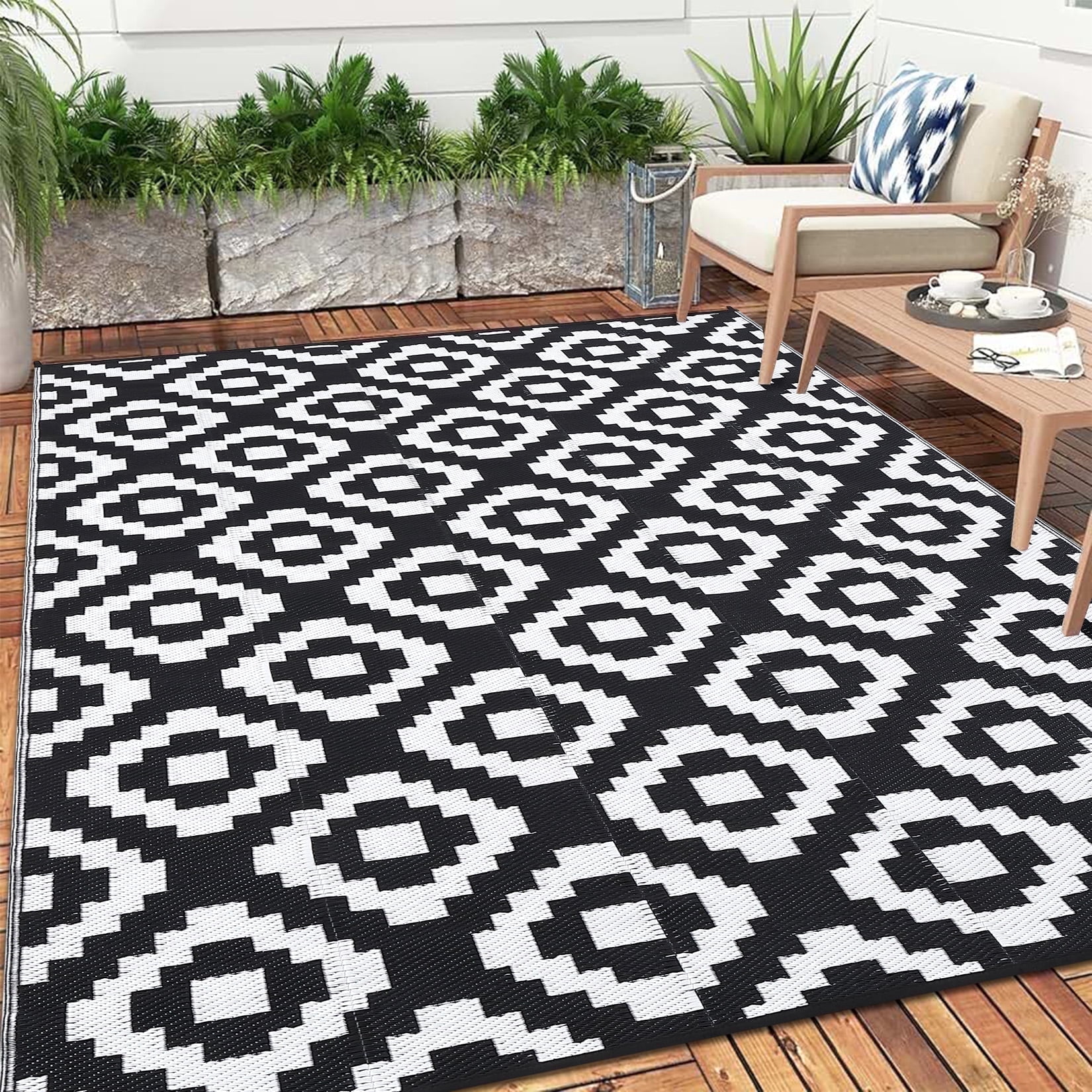 Garvee Waterproof Outdoor Rug 8'x10' Reversible Plastic Patio Rugs ...