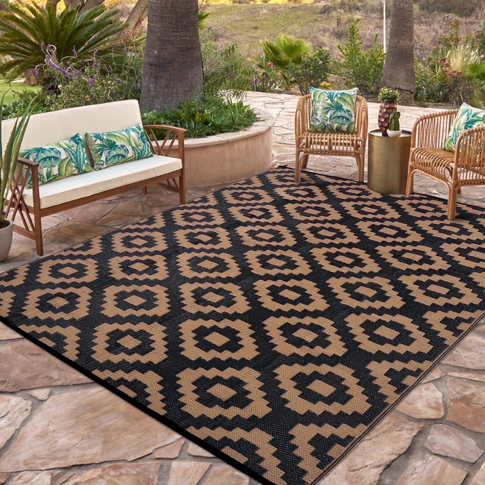Garvee Waterproof Outdoor Rug 8'x10' Reversible Plastic Patio Rugs ...