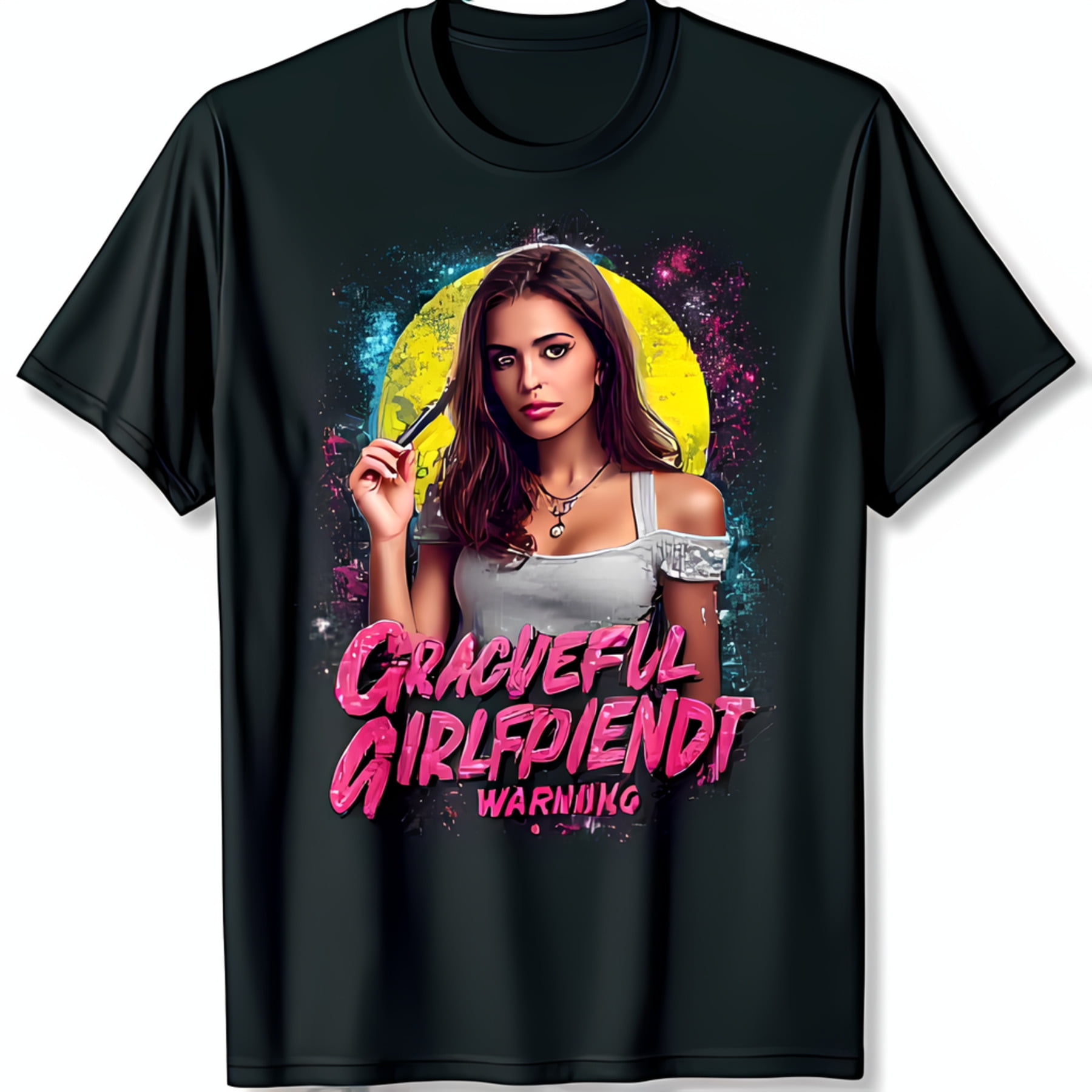 Graveful Girlfriend Warning T-Shirt Colorful Design with Young Woman ...