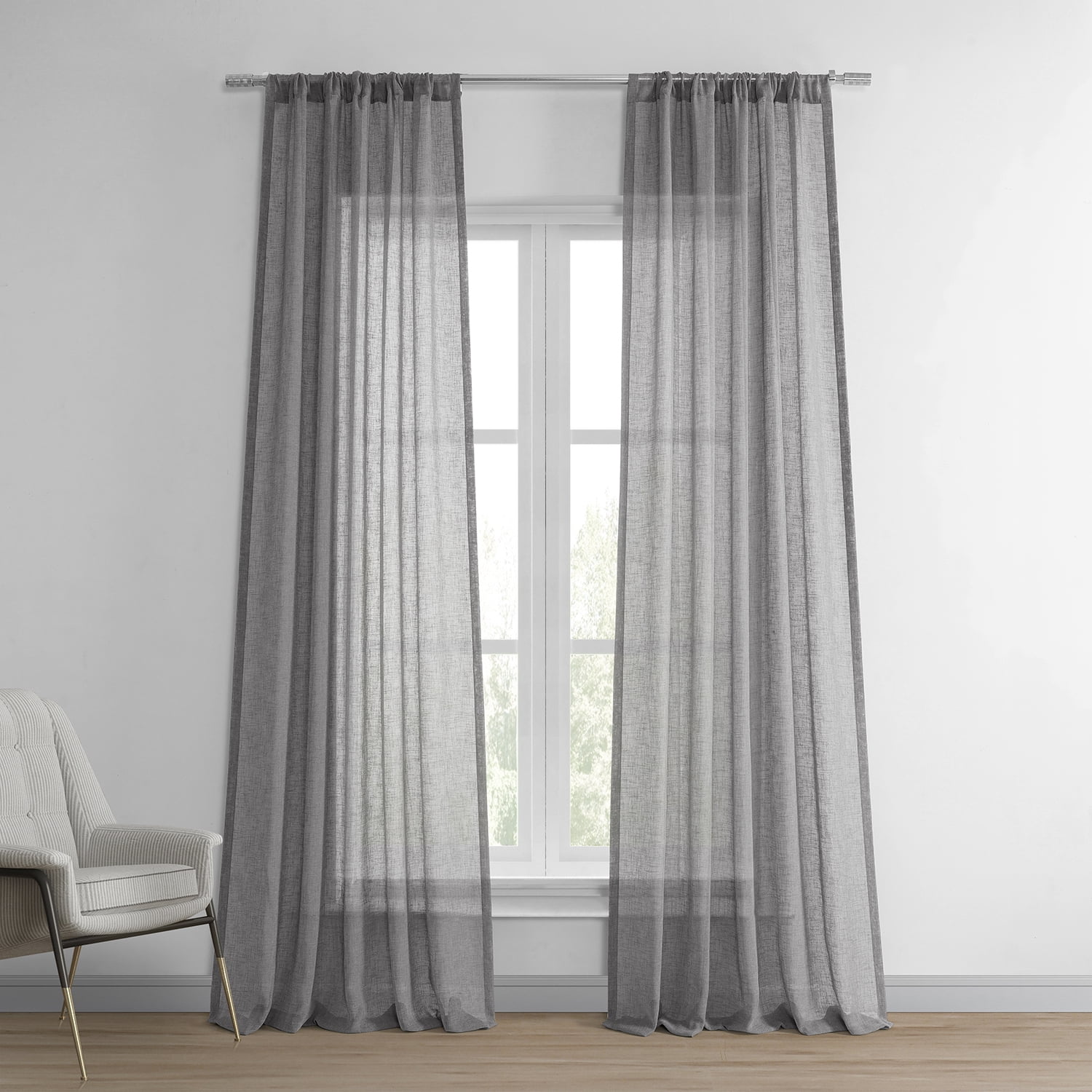 Gravel Grey Solid Faux Linen Sheer Curtain (1 Panel), Gravel Grey, 50W ...