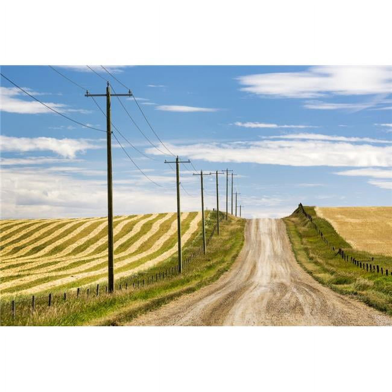 Gravel Road Climbing A Hill with Wooden Electrical Poles & A Brown Cut ...