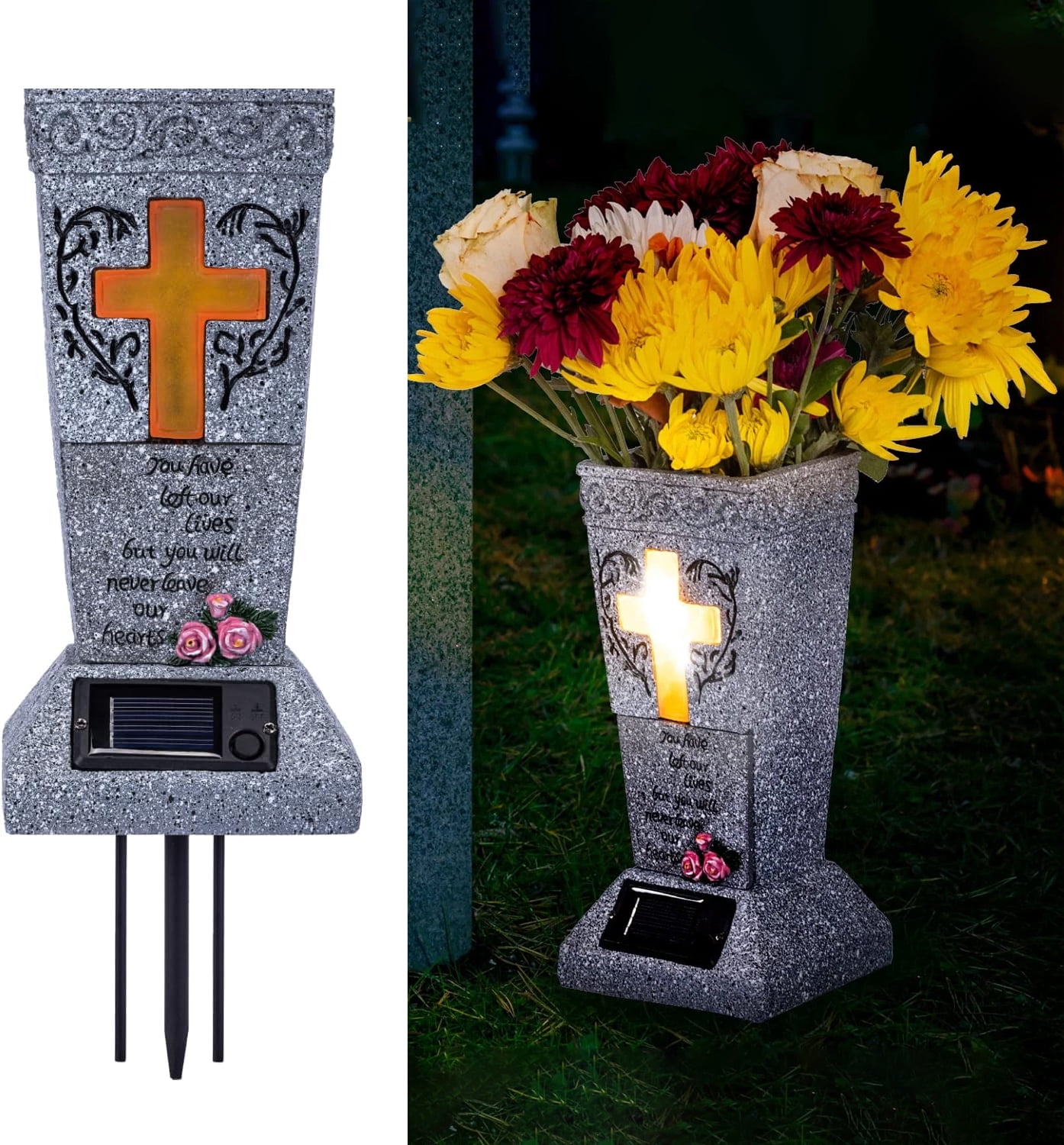 Gravestone Decor Solar Cemetery Grave Vase with LED for Fresh ...