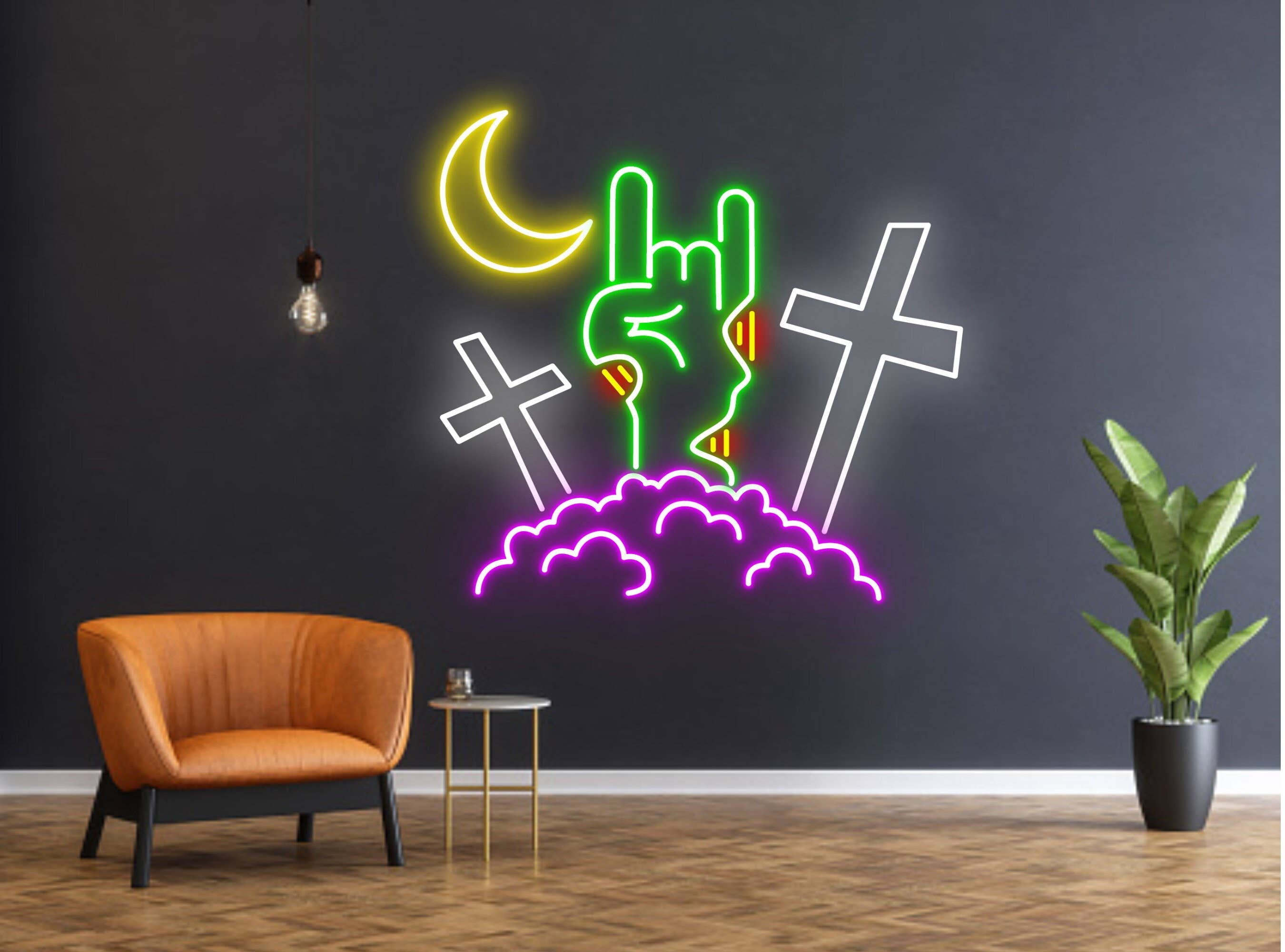 Gravestone Zombie Hand On Night Neon Sign, Halloween Decor - Walmart.com