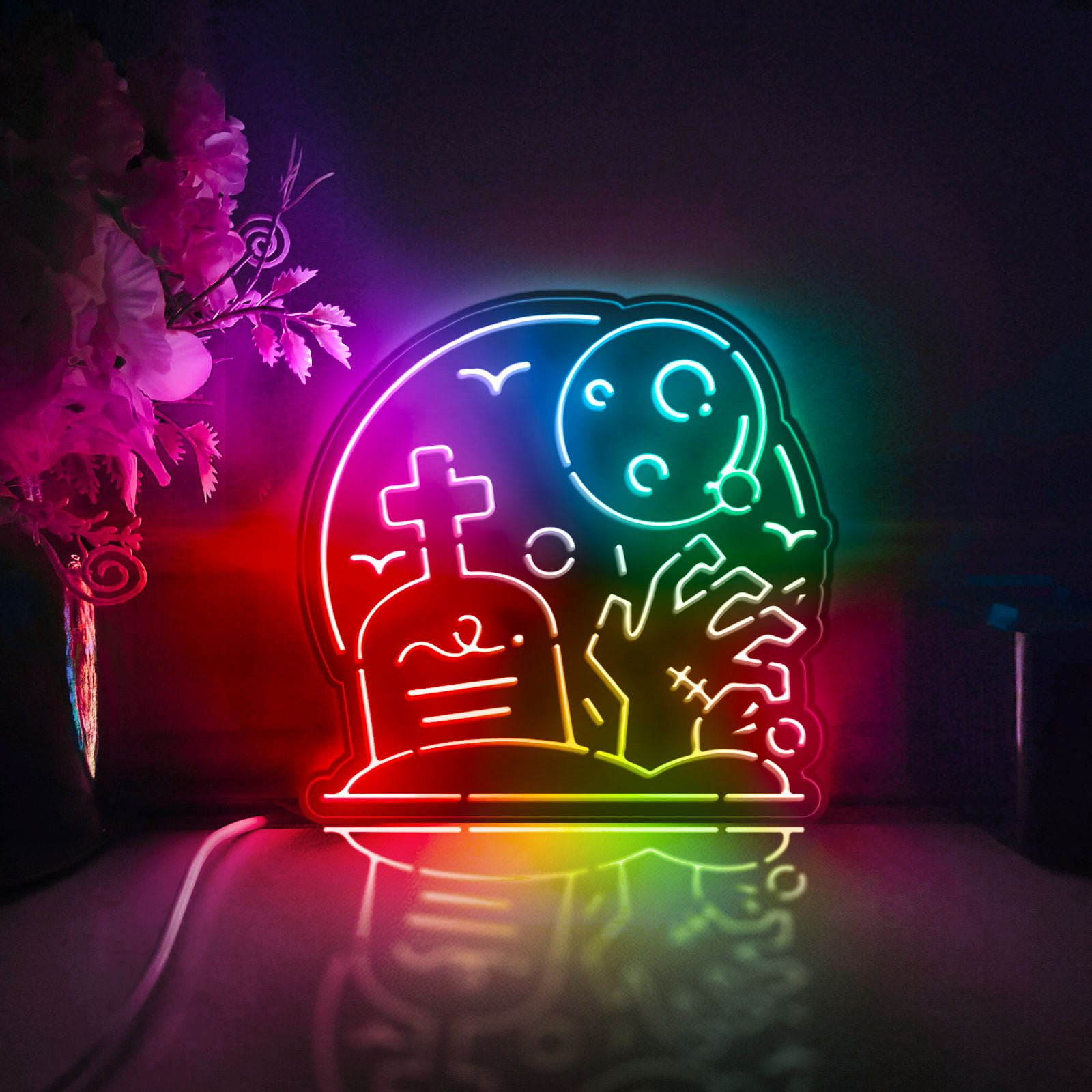 Graveyard And Hand Led Light Box, Dimmable Neon-Like Light Signs USB ...