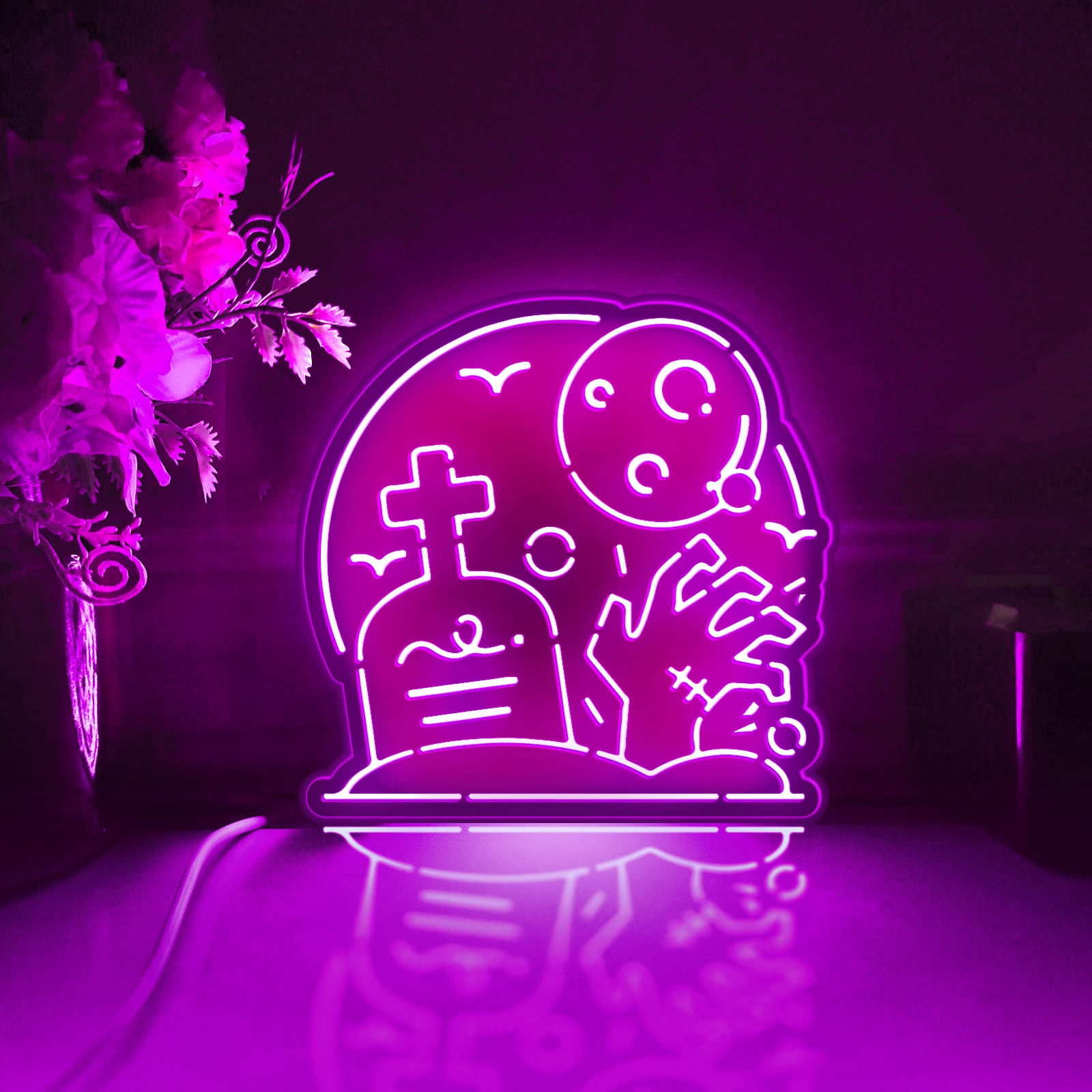 Graveyard And Hand Led Light Box, Dimmable Neon-Like Light Signs USB ...