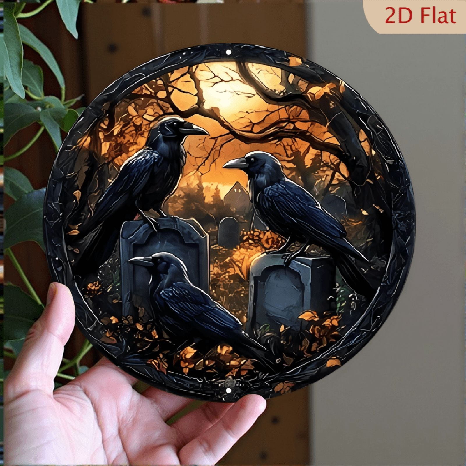 "Graveyard Crows" Spooky Gothic Wall Art Decor, 8" Round Aluminum Wall ...