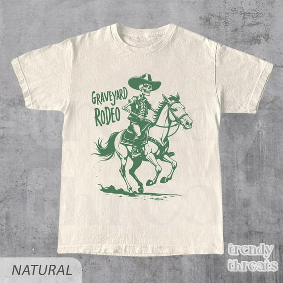 Graveyard Rodeo Tshirt, Spooky Cowboy on Horse for Halloween Fun ...