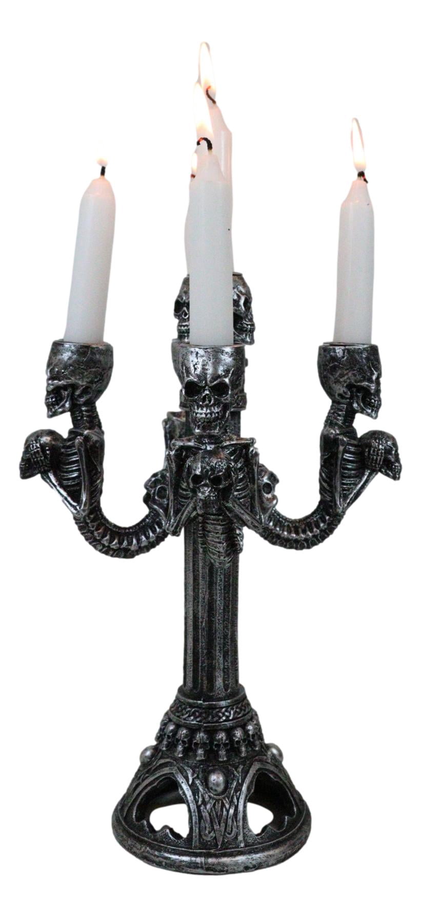 Graveyard Skulls & Skeleton Spine Bones Candelabra Penta 5-Candlestick ...