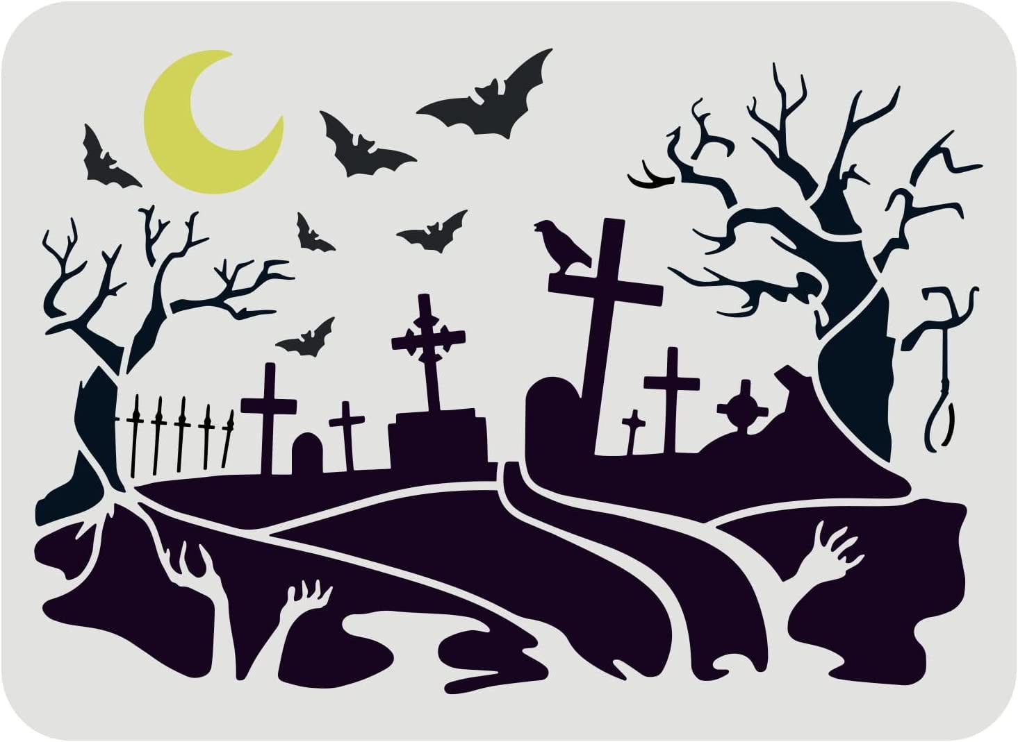 Graveyard Stencil 11.7x8.3 inch Halloween Reusable Painting Stencil ...