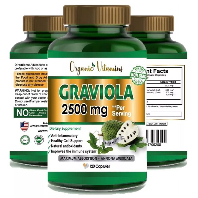 Graviola Capsules 2500mg 120 Pure Natural Soursop Capsules Leaves fruit Powder - Walmart.com