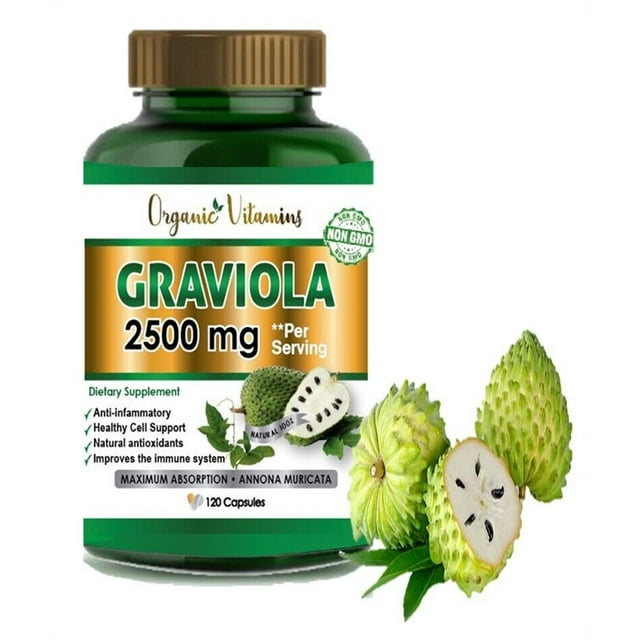 Graviola 1000mg Natural Soursop Capsules - 120 Pure Capsules for Digestive Health & Immune ...