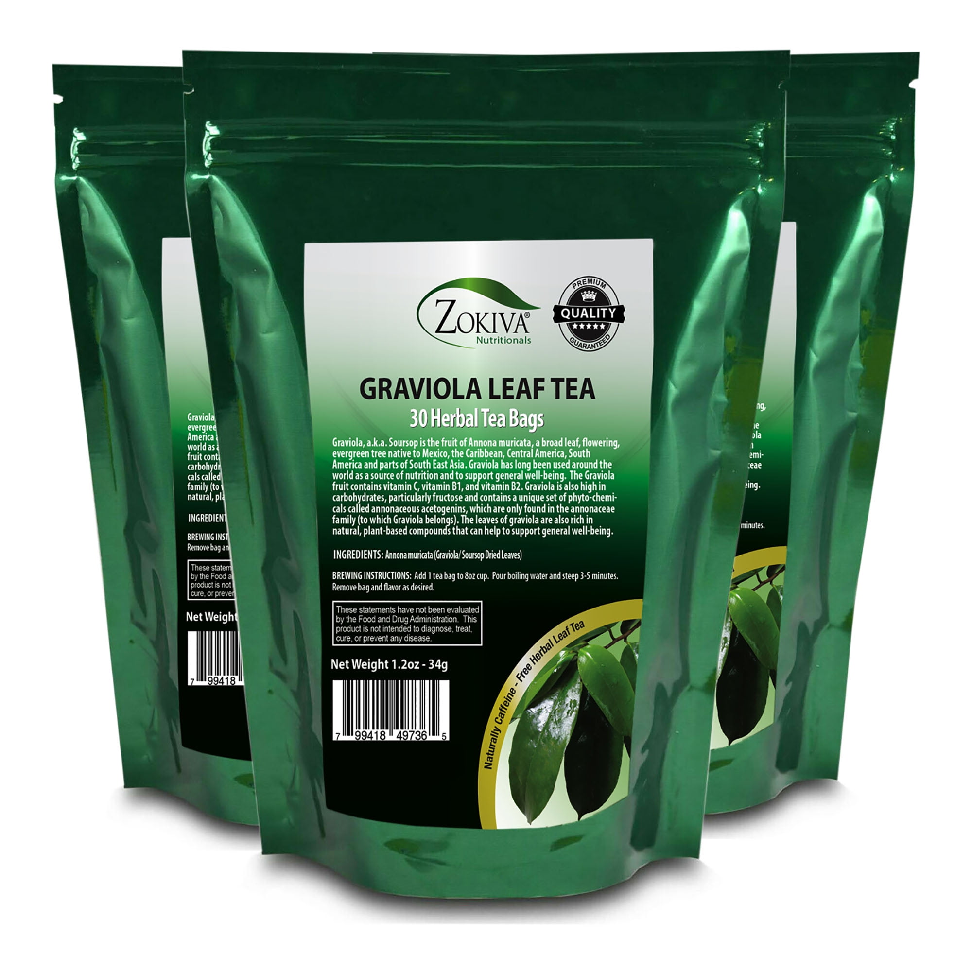 Graviola Tea 3-Pack (90 Bags) Soursop - Annona muricata - in Resealable ...