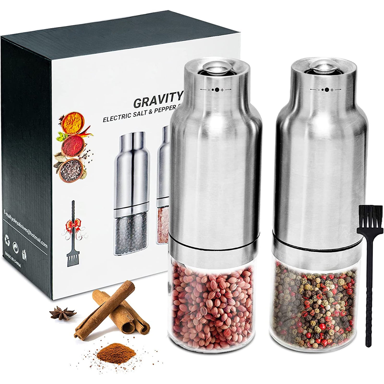Gravity Electric Salt and Pepper Grinder Set - Automatic Pepper or Salt Mill Shaker, Spice ...