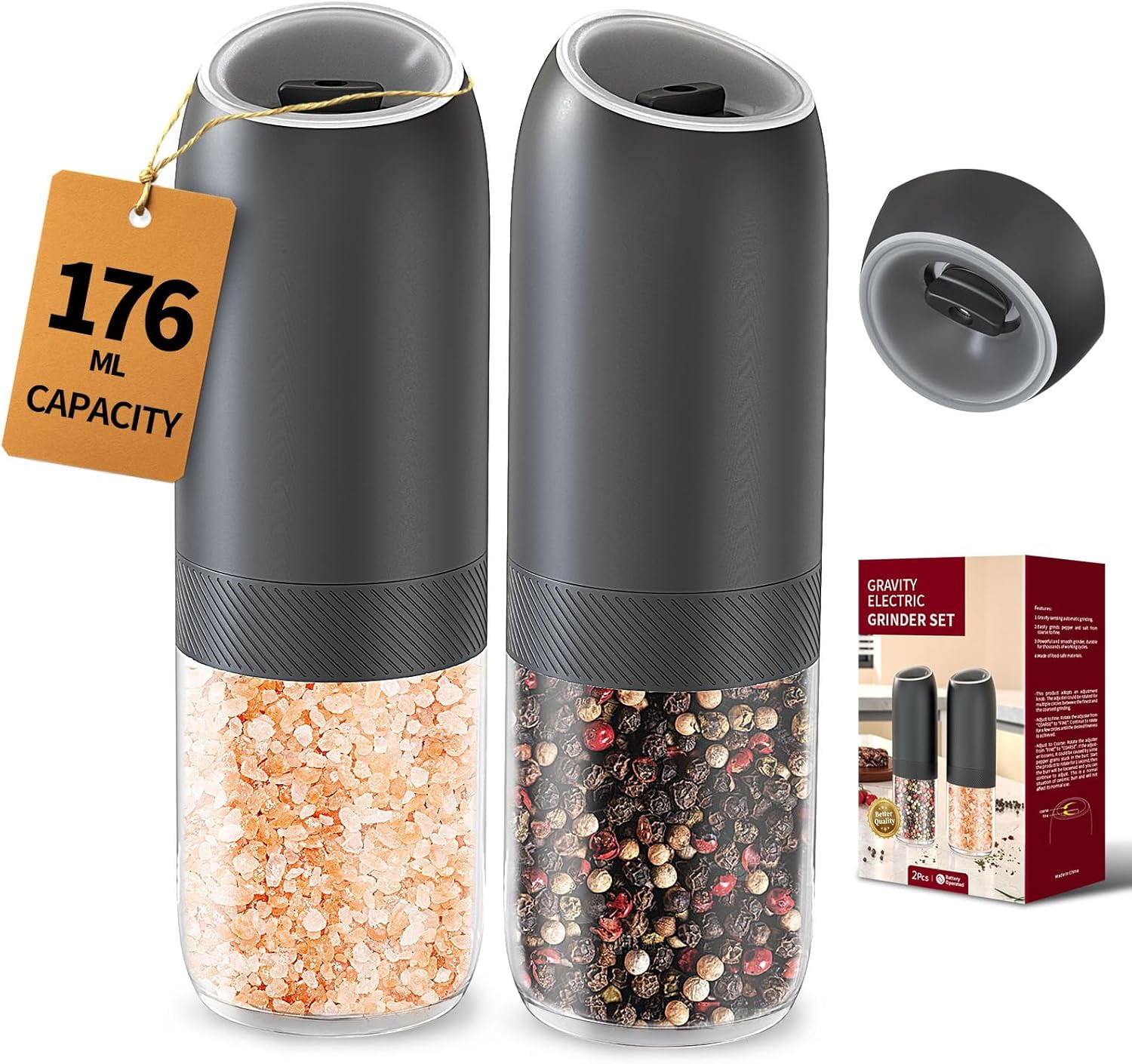 Gravity Electric Salt and Pepper Grinder Set Battery Powered Automatic ...