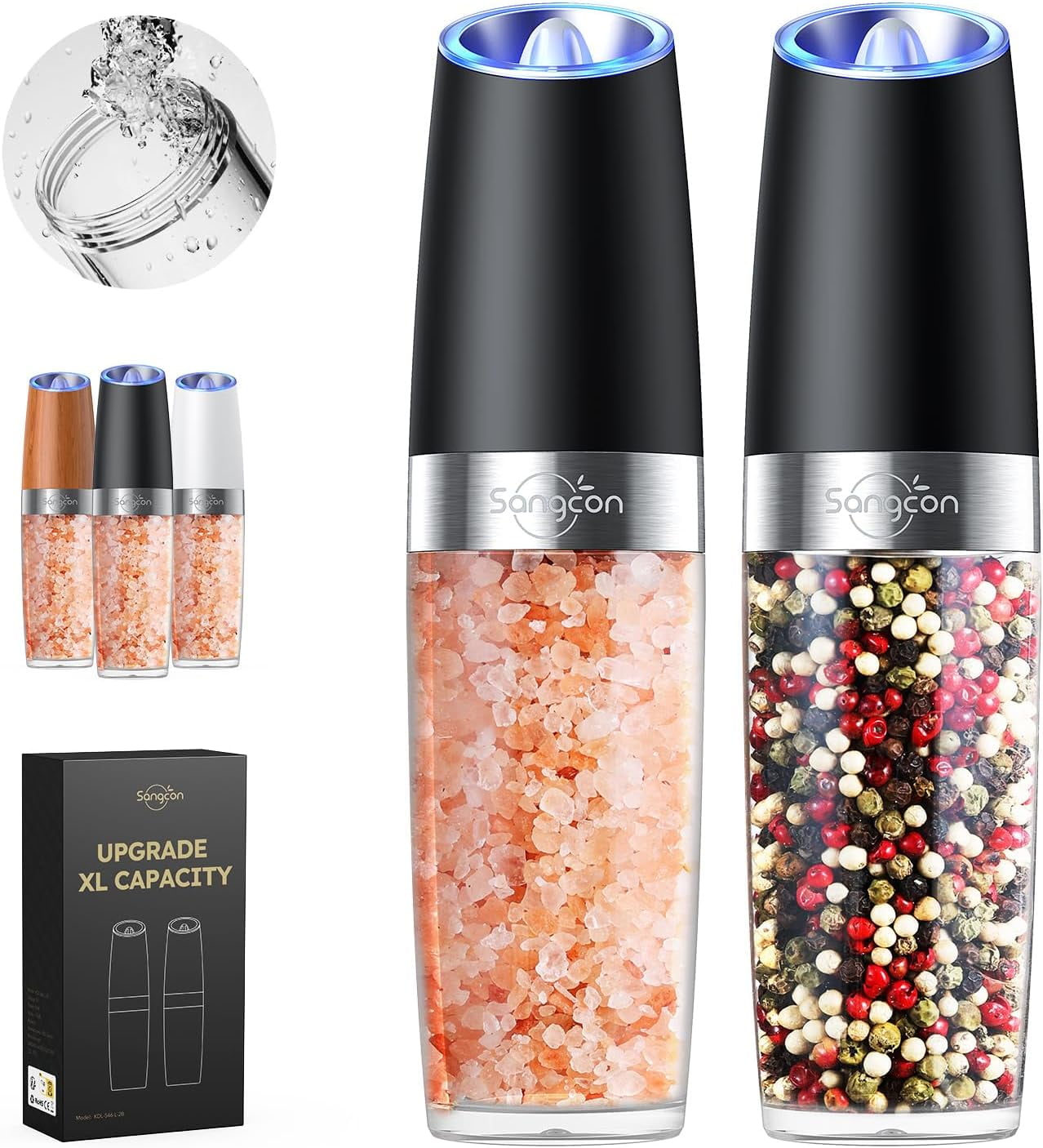 Gravity Electric Salt and Pepper Grinder Set Shakers UPGRADED 9OZ XL ...