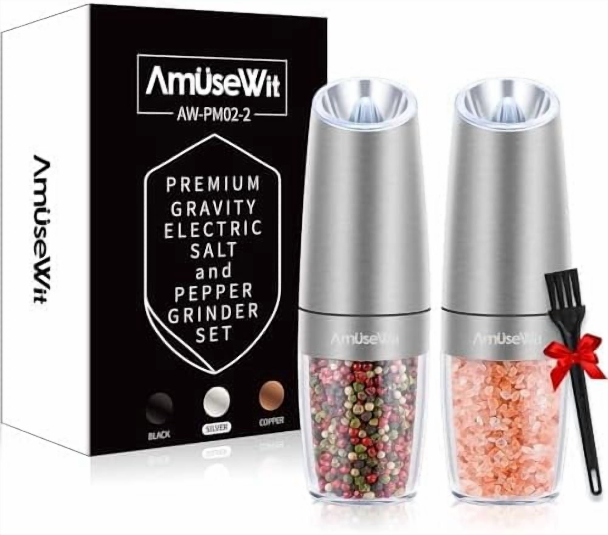 Gravity Electric Salt and Pepper Grinder Set [White Light] Battery ...