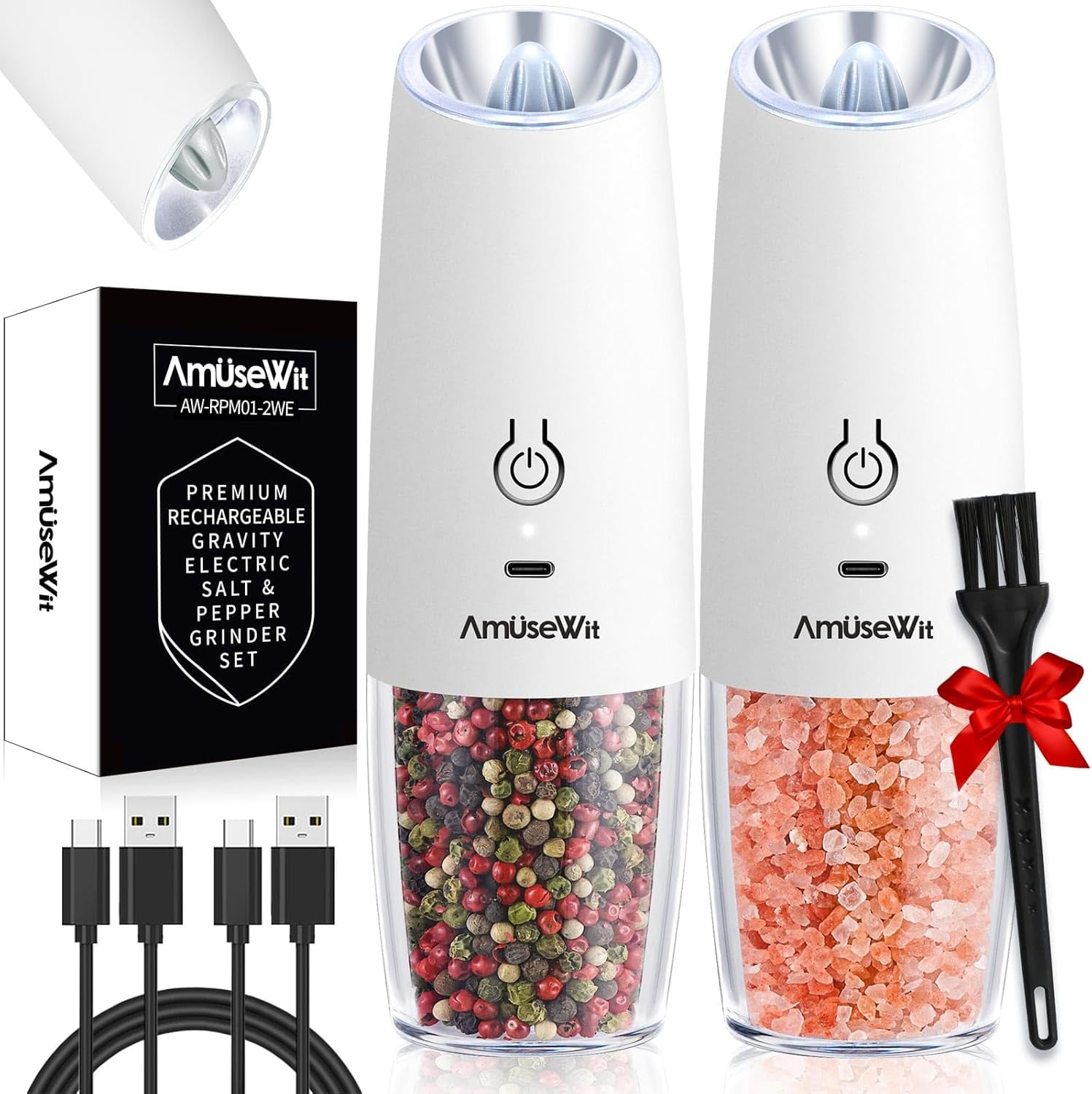 Gravity Electric Salt and Pepper Grinder Set [White Light] USB ...