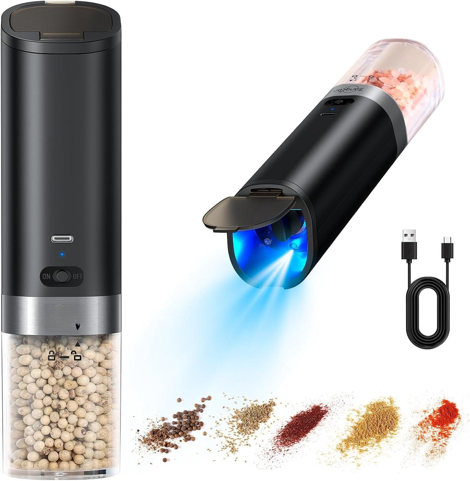 Gravity Electric Salt and Pepper Set Rechargeable with Dust Cover ...