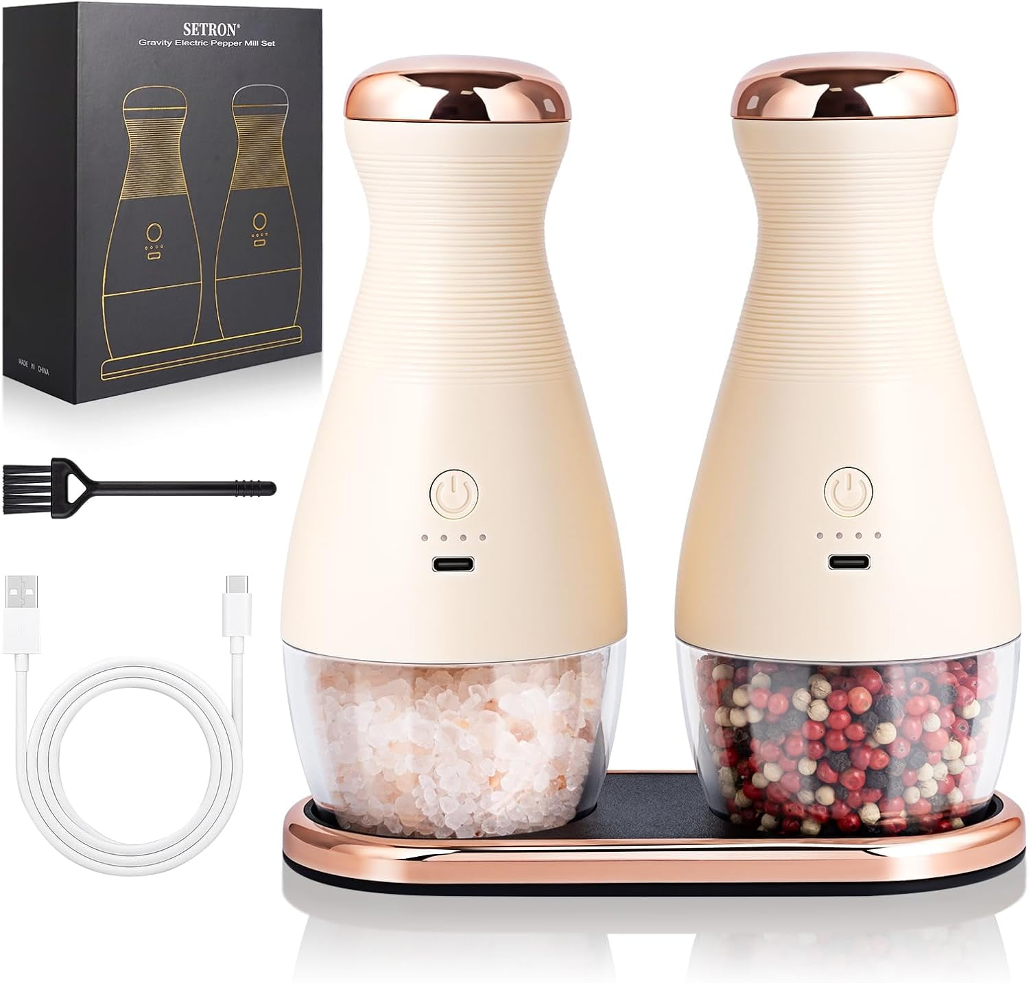 Gravity Electric Salt and Pepper Grinder Set, Adjustable Coarseness ...