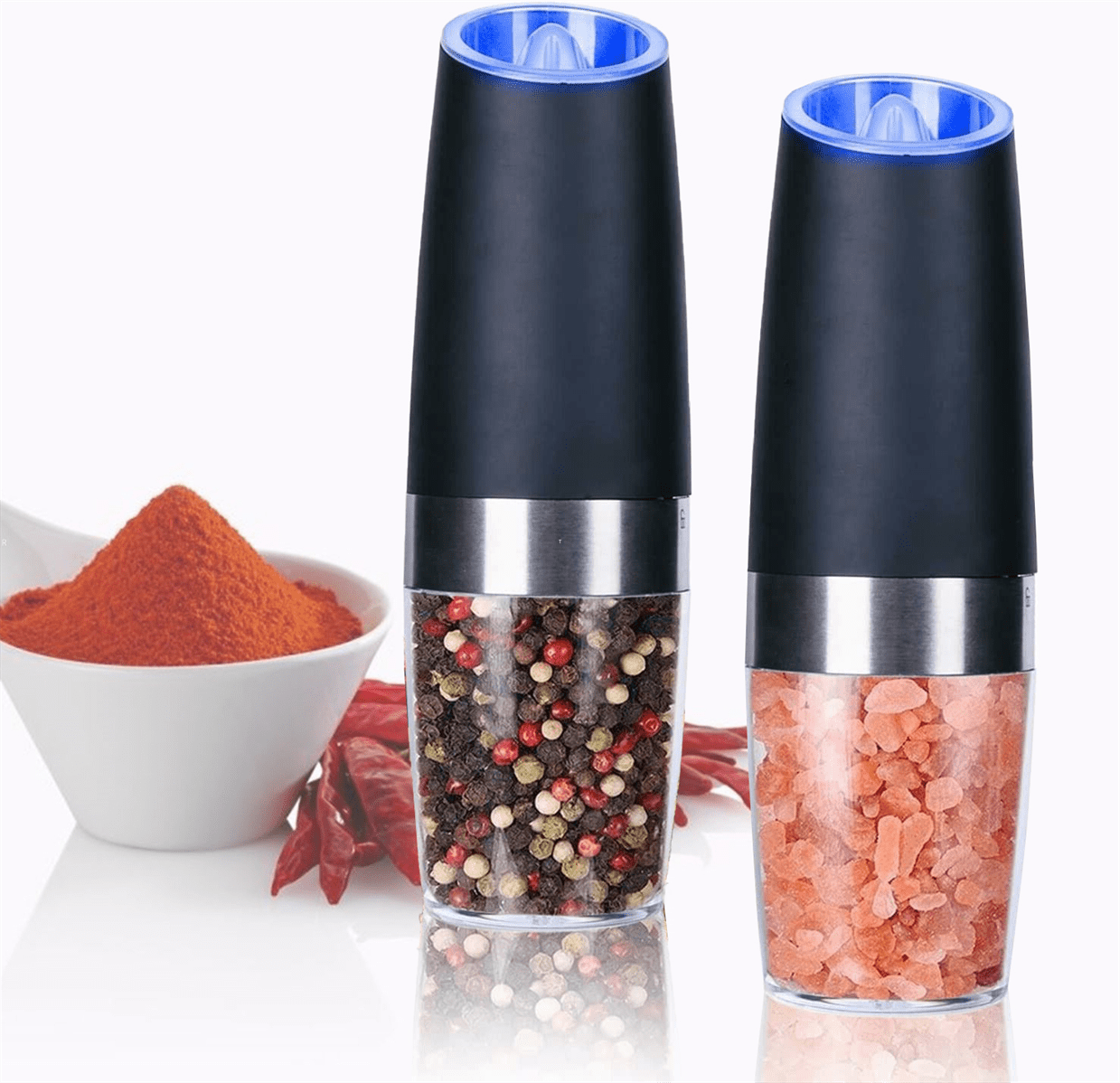 Gravity Electric Salt and Pepper Mill Set, Stainless Steel Automatic ...