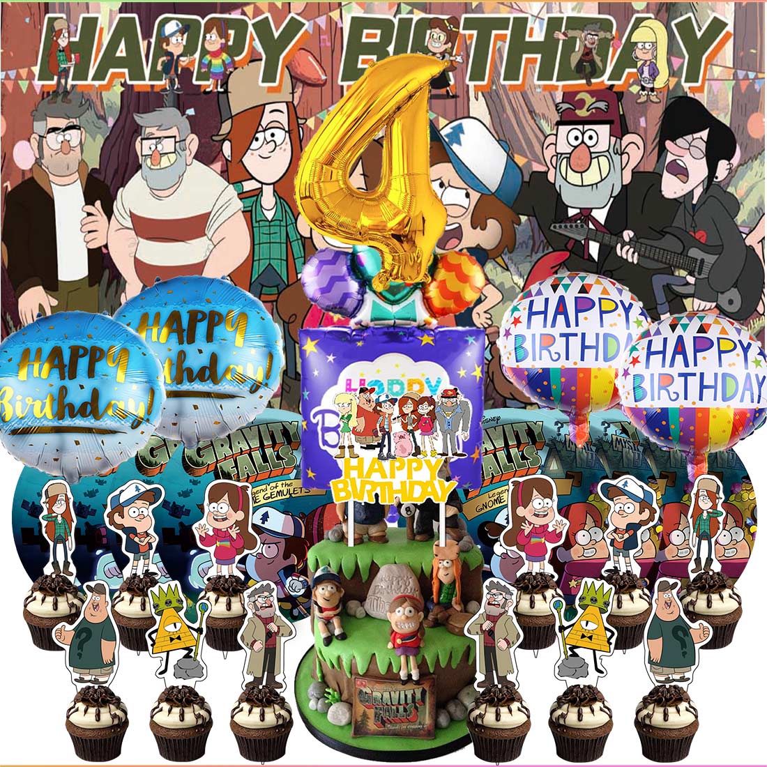 Gravity Falls 4th Tableware Balloons Cake Toppers Backdrop Banner ...