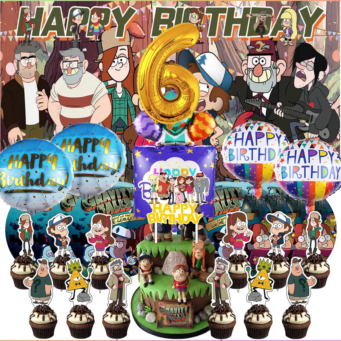 Gravity Falls 6th Tableware Balloons Cake Toppers Backdrop Banner ...