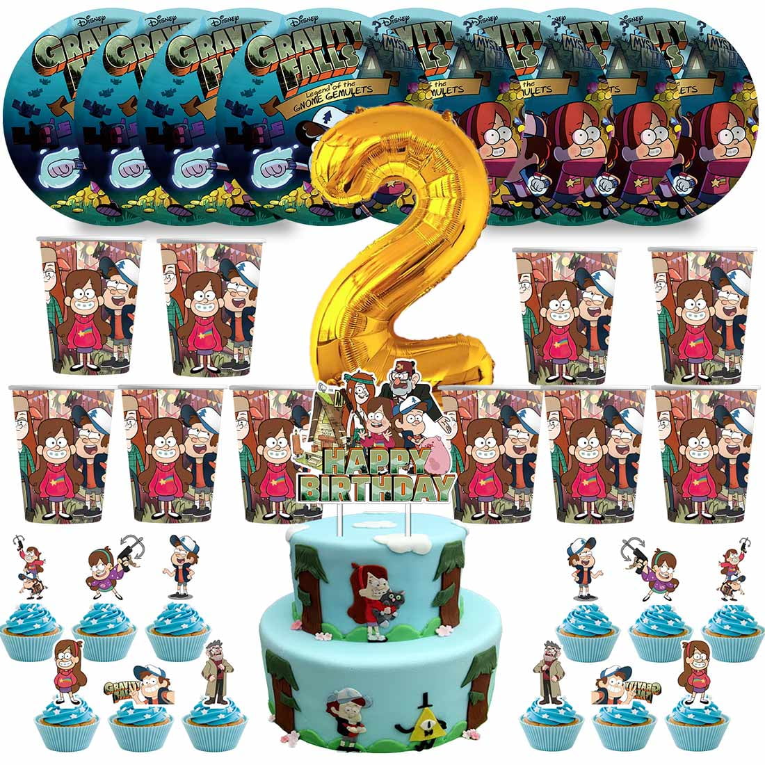Gravity Falls Birthday 2nd Cups Party Supplies Plates Fans Decorations ...