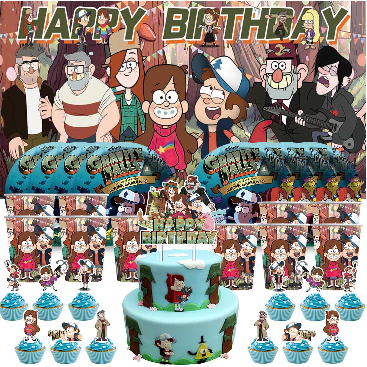 Gravity Falls Birthday Cups Party Supplies Decor Backdrop Plates Fans ...