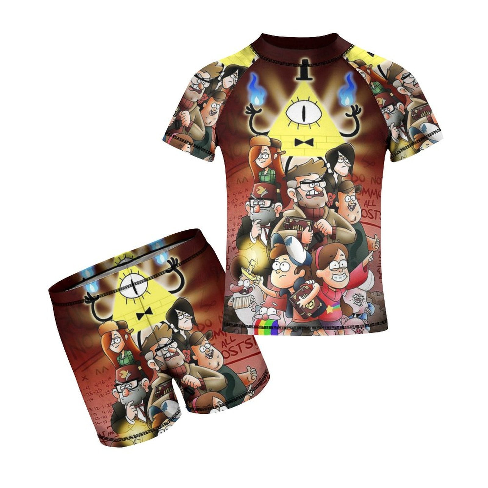Gravity Falls Boys 2-Piece Swimsuit Set, Short Sleeve Rash Guard & Swim ...