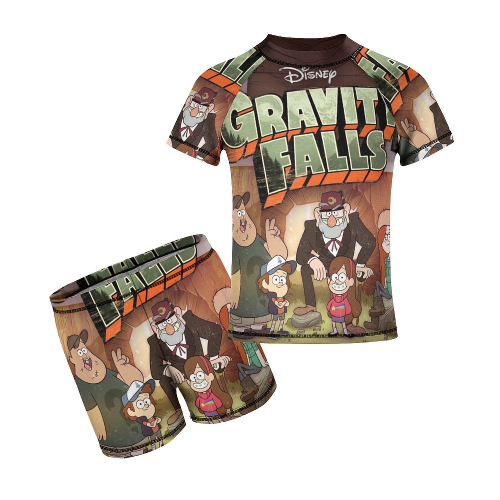 Gravity Falls Boys 2-Piece Swimsuit Set, Short Sleeve Rash Guard & Swim ...