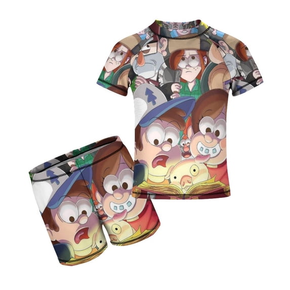 Gravity Falls Boys Two Piece Rash Guard Swimsuits Kids Short Sleeve ...
