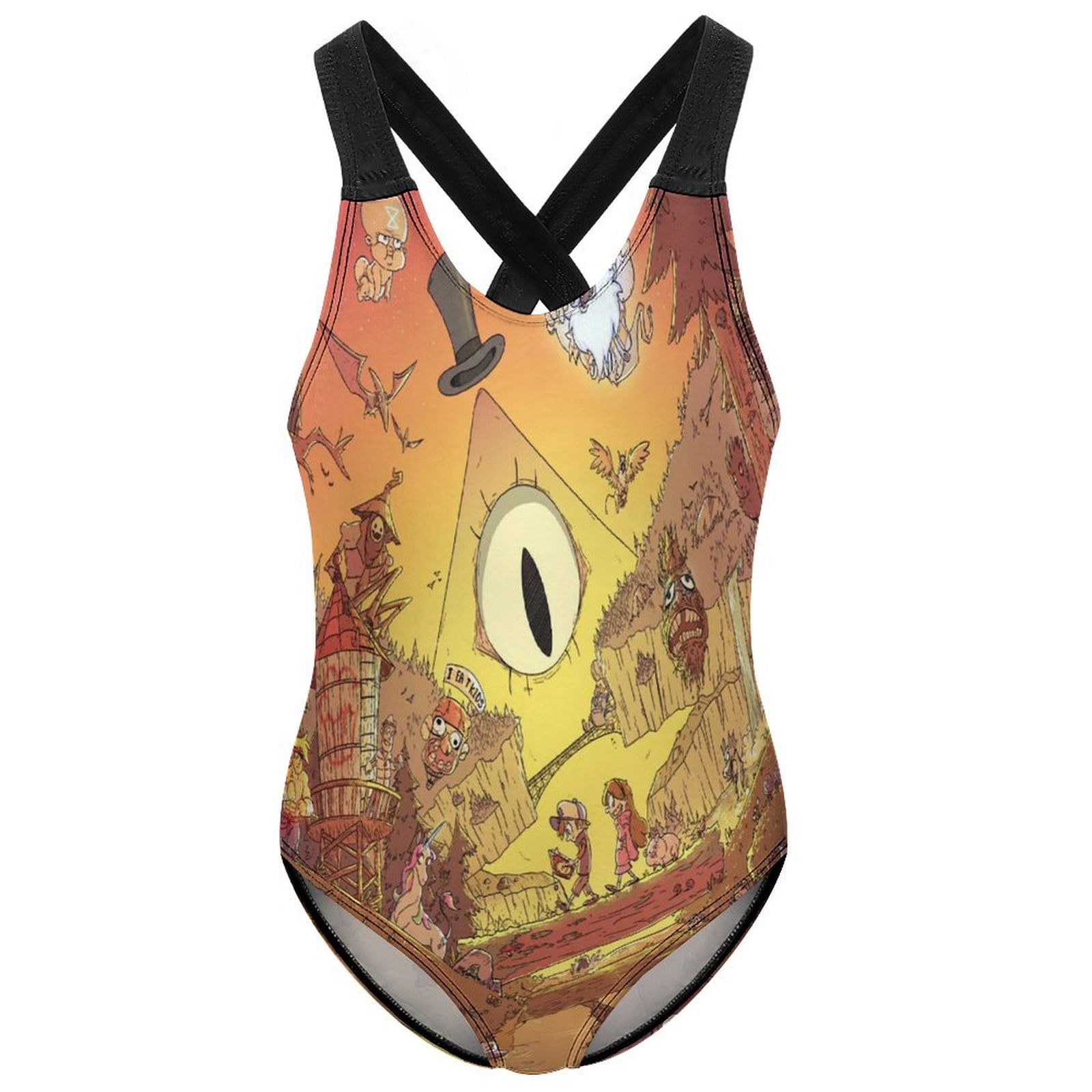 Gravity Fall Girls Swimwear Cartoon Cross Shoulder Swimsuit Bathing ...