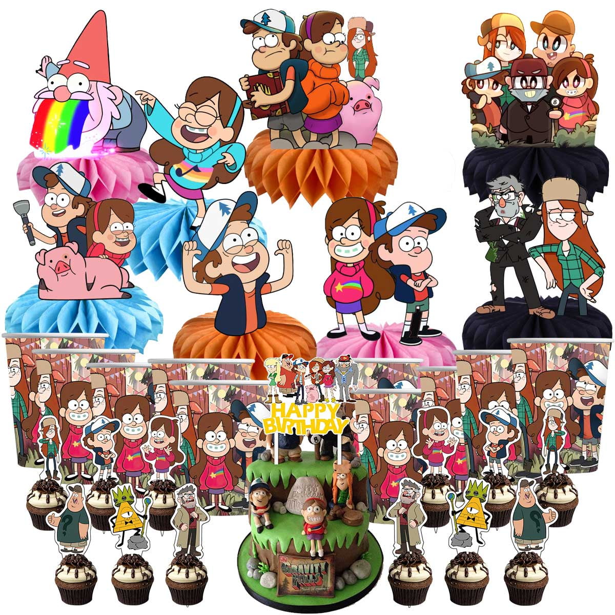 Gravity Falls Party Supplies Decor Cups Fans Decorations Honeycomb ...
