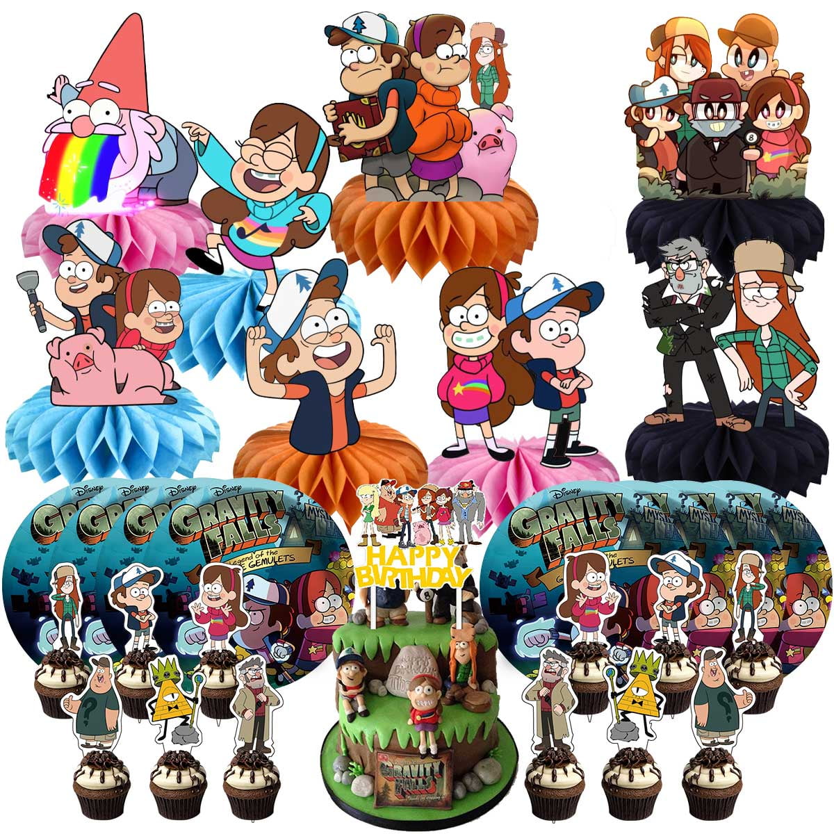 Gravity Falls Party Supplies Decor Plates Fans Decorations Honeycomb ...