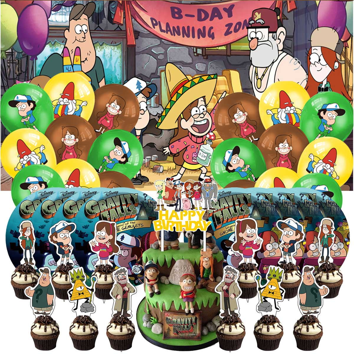 Gravity Falls Tableware Balloons Birthday Plates Party Decor Banner ...