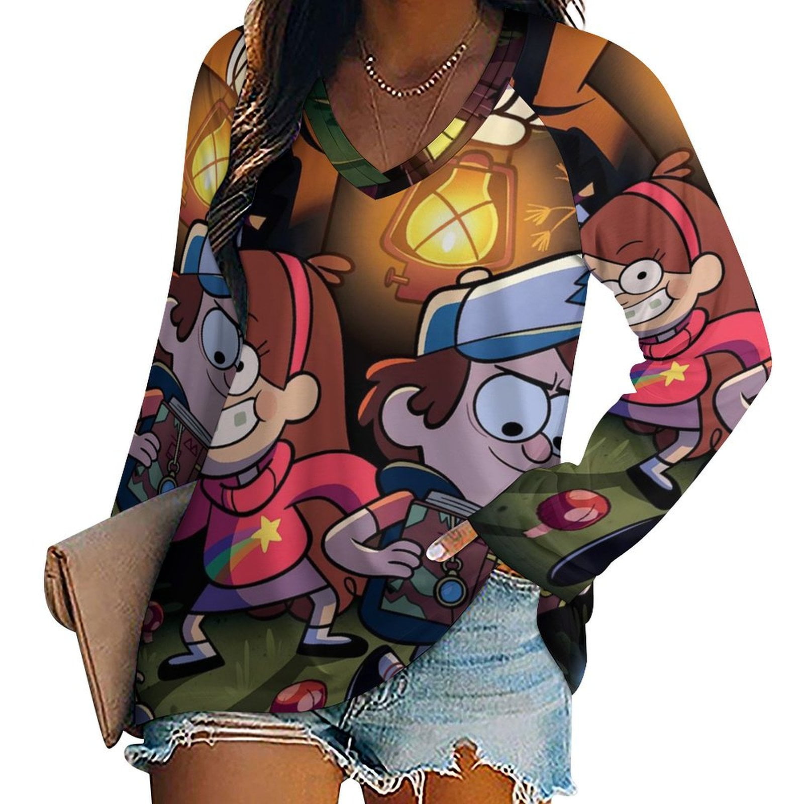 Gravity Falls Womens T Shirts V Neck Long Sleeve Tops Causal Loose ...