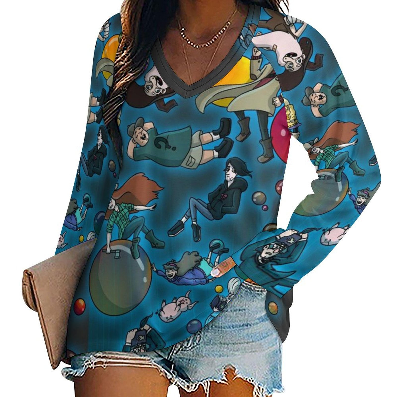 Gravity Falls Womens T Shirts V Neck Long Sleeve Tops Causal Loose ...