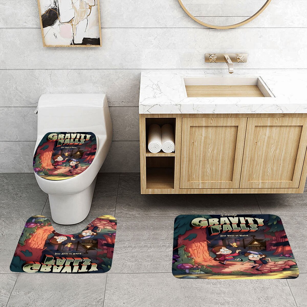 Gravity Falls floor mat and toilet set is durable, machine washable ...
