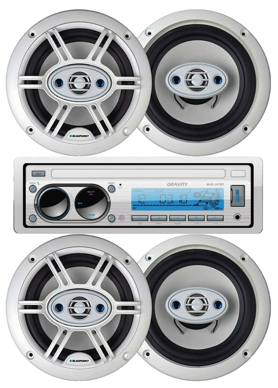 Gravity MGR-207BT Marine Boat Media Player+ 4x Blaupunkt GTM652W 6.5 ...