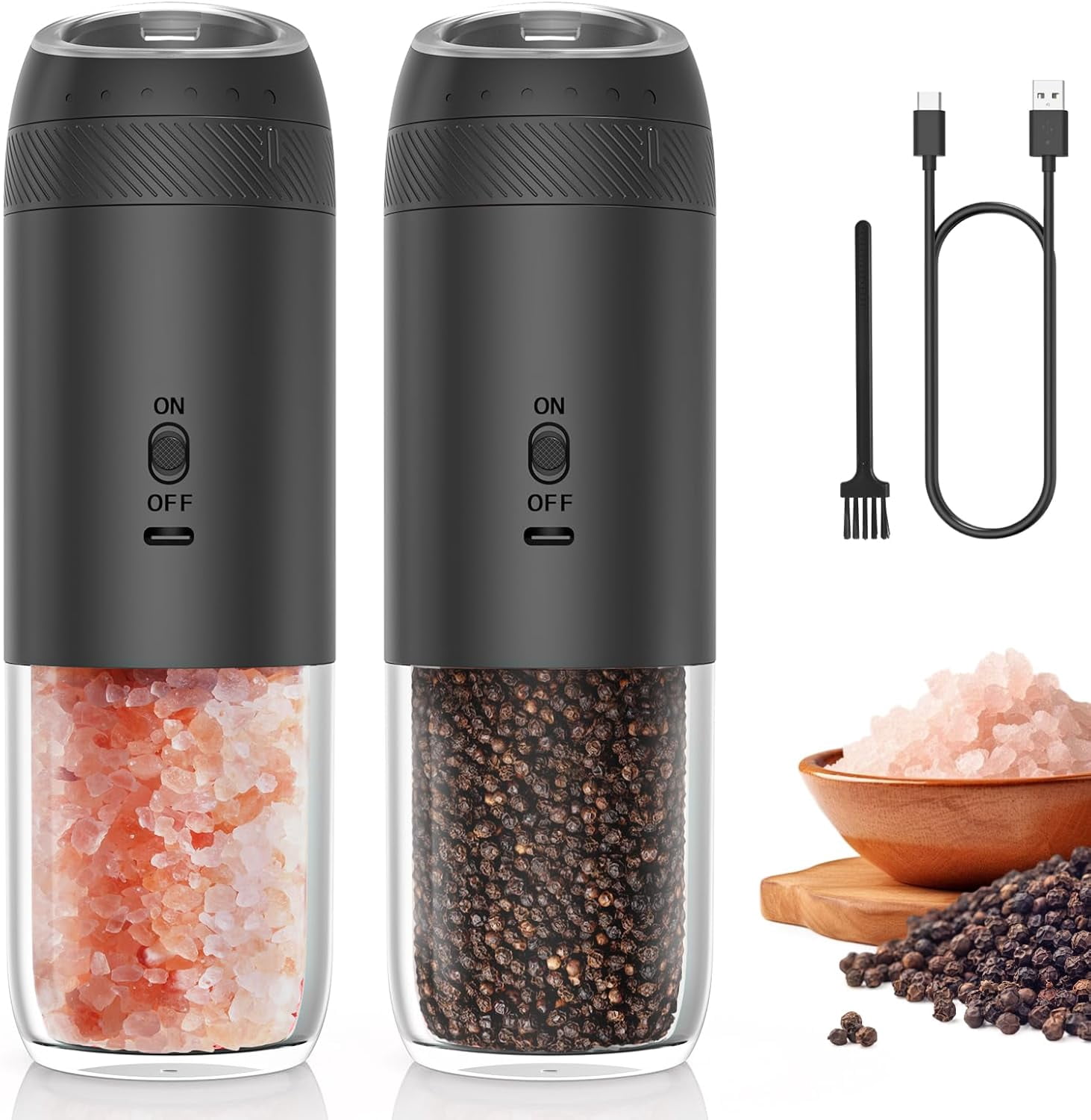 Gravity Sensor Electric Salt and Pepper Grinder Set - Hands-Free ...