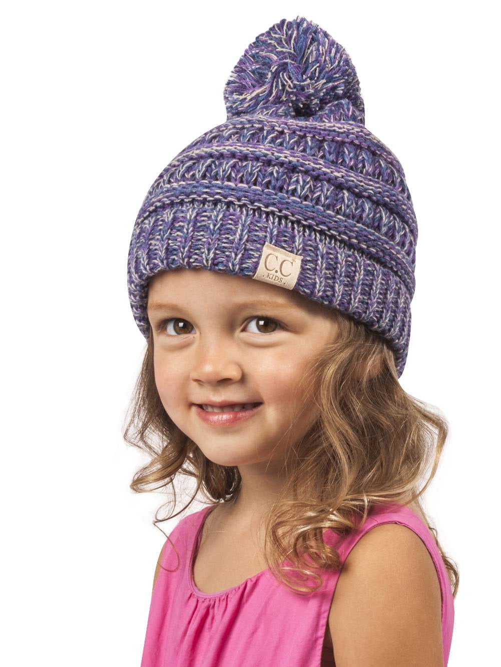 Gravity Threads Kids Beanie 4 Tone Fun w / Pom- Purple/Denim - Walmart.com