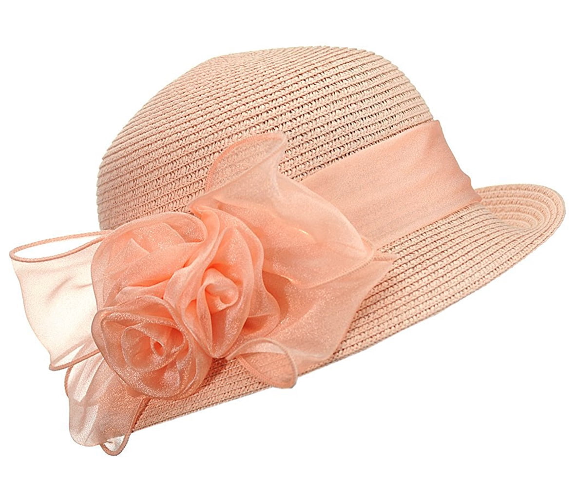 Gravity Threads Satin Ribbon Triple Rose Brim Cloche Bucket Hat, Rose ...