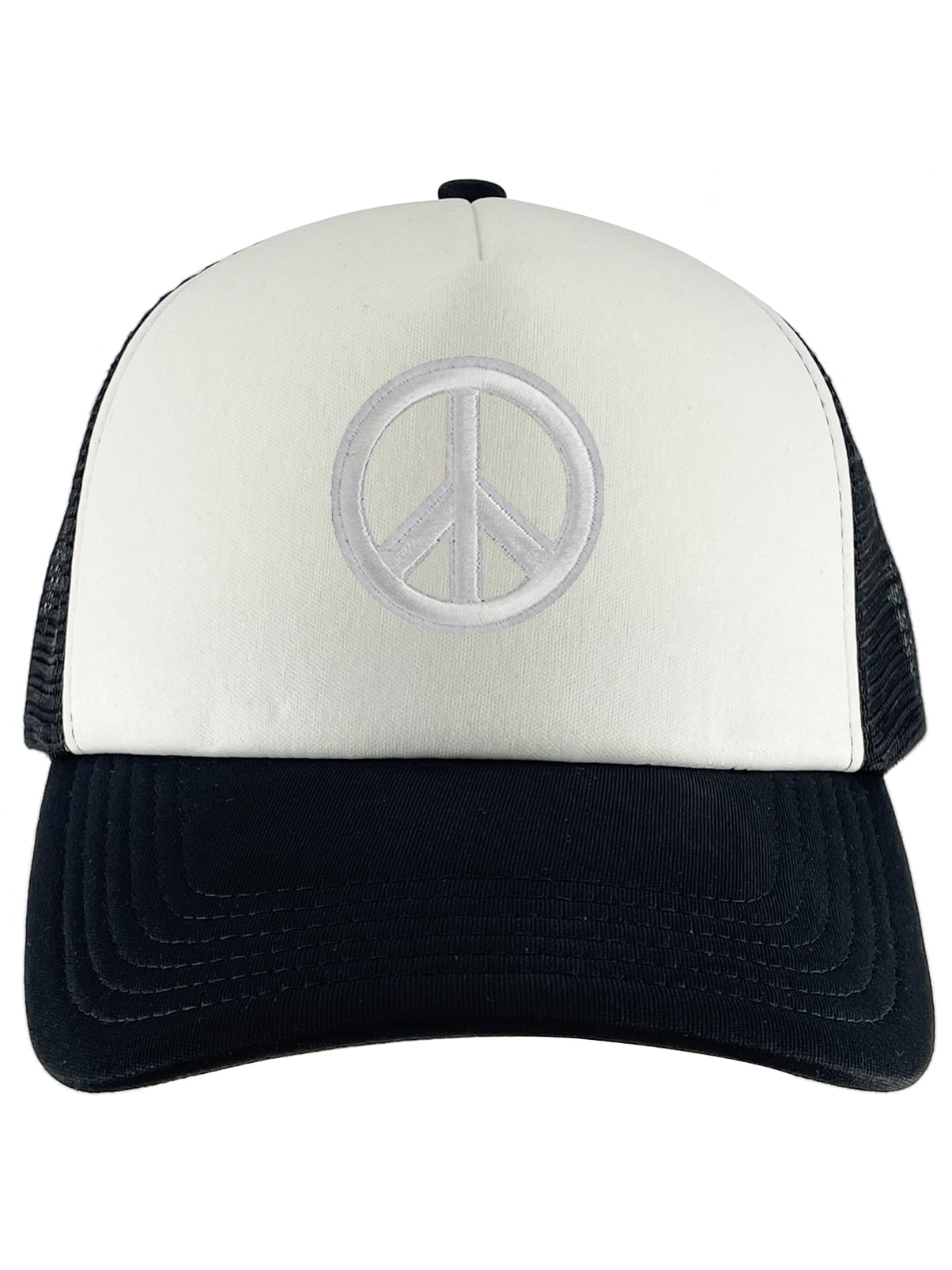Gravity Threads White Peace Sign Adjustable Trucker Hat - Black/White ...