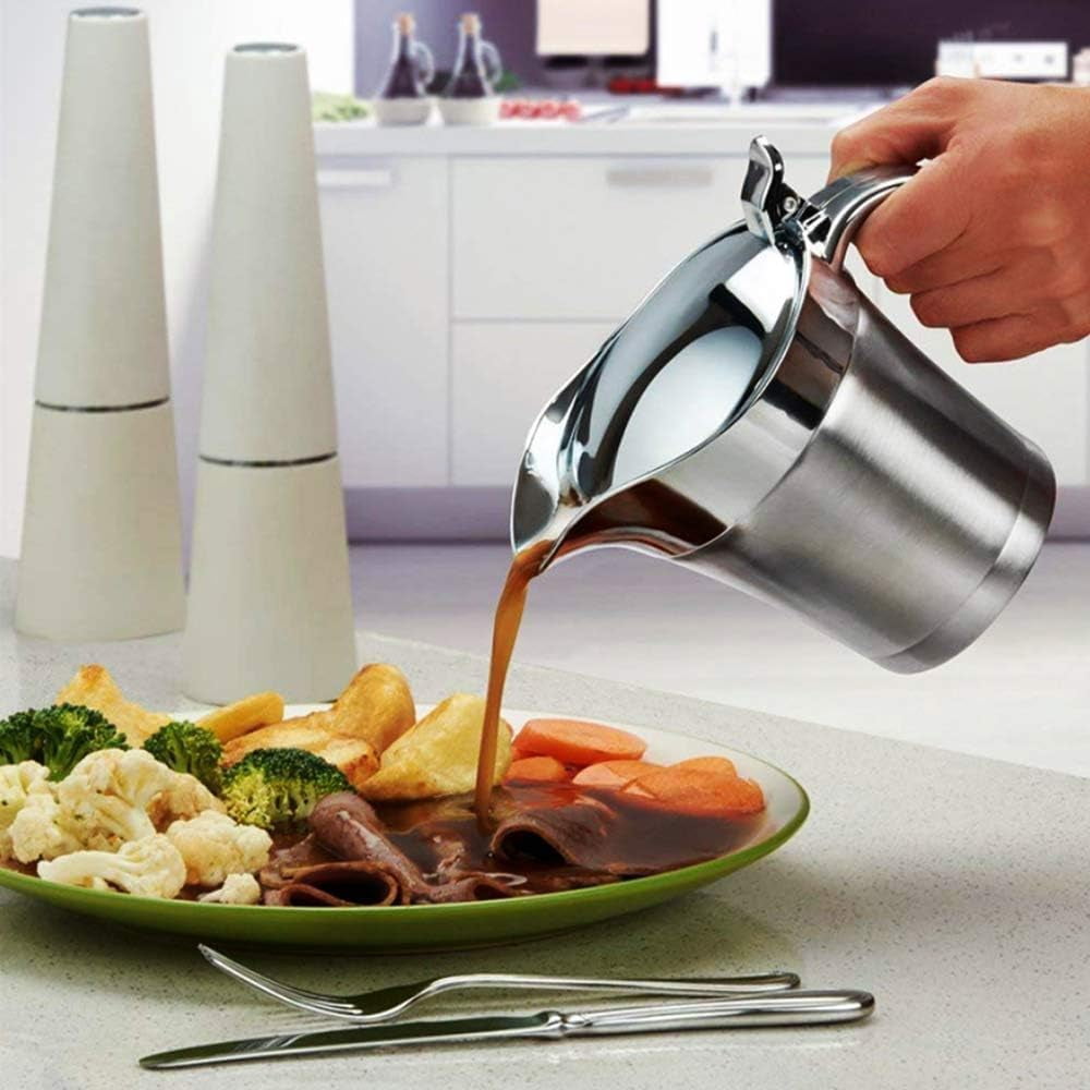 Gravy Boat Stainless Steel with Lid Double Wall Insulated Gravy Jug ...