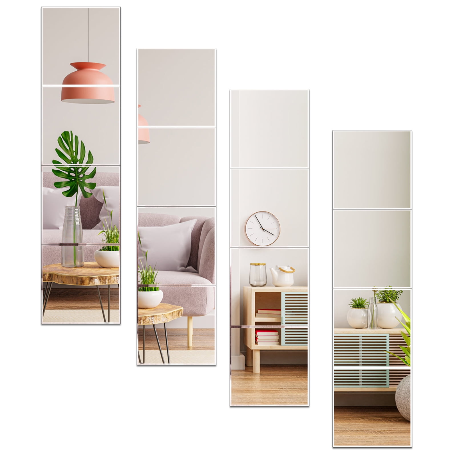 Gray 11.8x11.8 Inch Full Length Wall Mirror Tiles Set of 16, Full Body ...